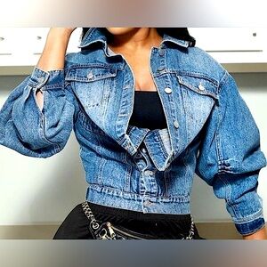 Chiccthy Top | Jackets & Coats | Denim Irregular Jacket Offshoulder ...